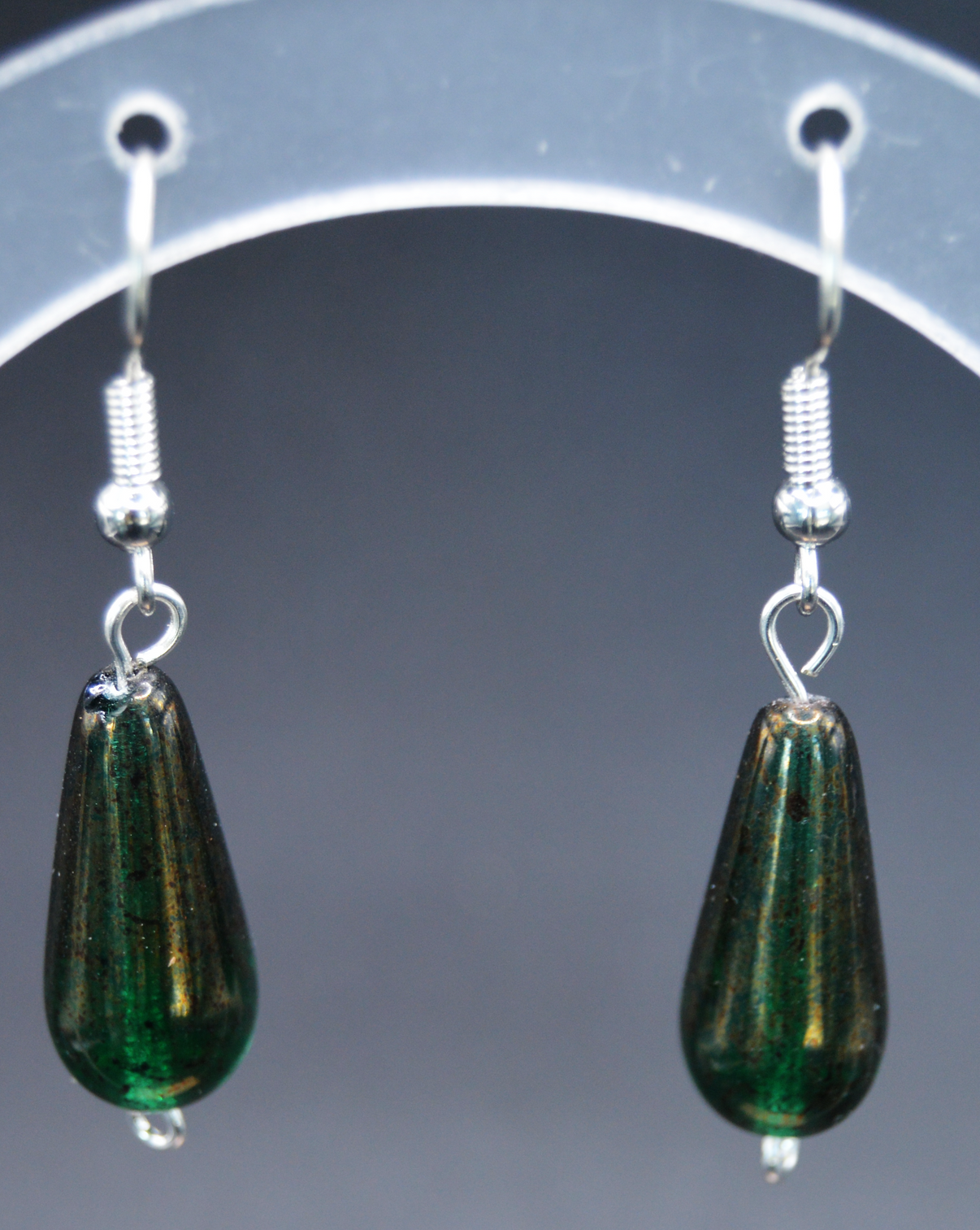Enchanting Evergreen: Czech Glass Elegance in Forest Green – River Inspired